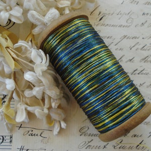 1 Large Antique French Wood Spool Ombre Blue Yellow Brown Green Silk ...
