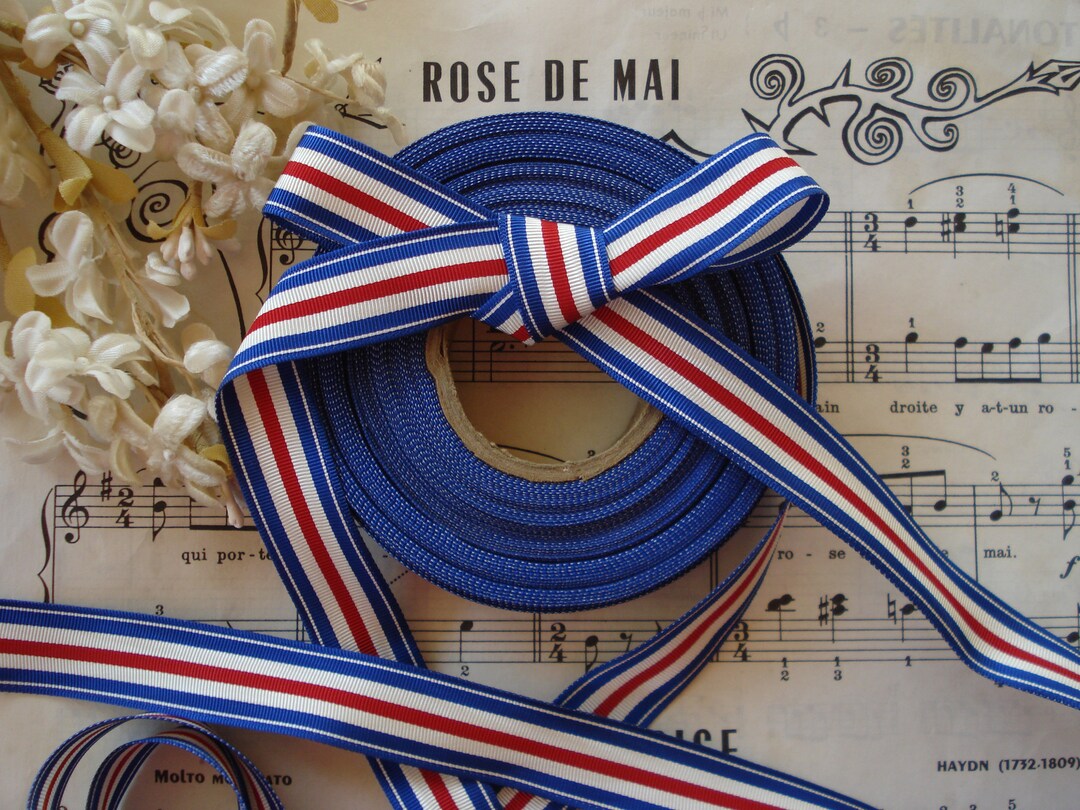1y Vintage 5/8" Red White Blue Rayon Grosgrain Ribbon Trim Antique ...