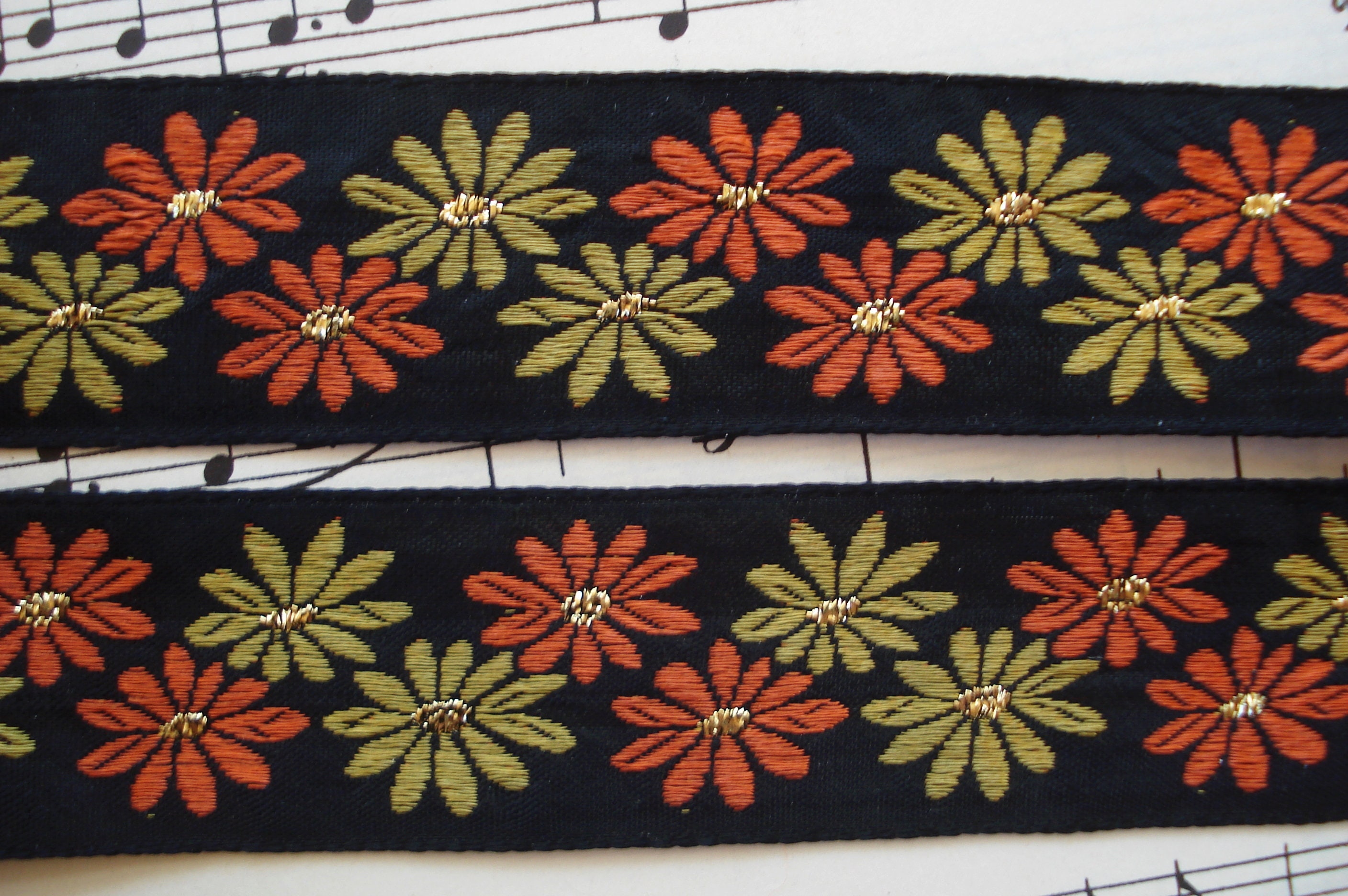 1y Vintage French 1 Rust Orange Gold Black Embroidered | Etsy