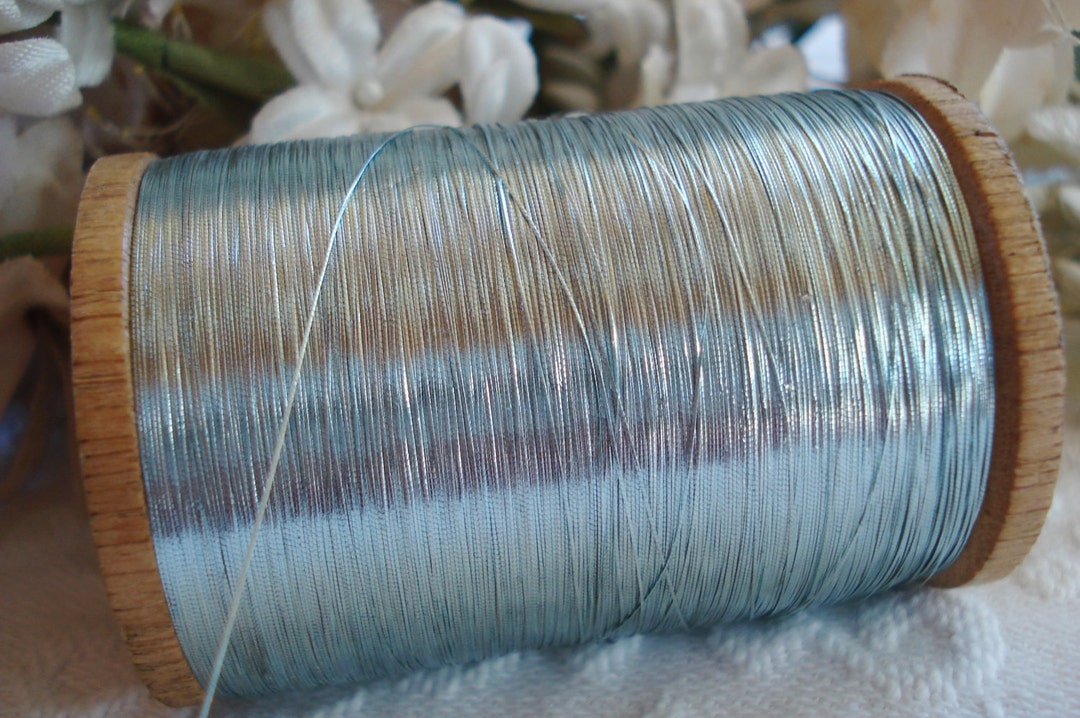 18y Antique French Early Oval Flat Shabby Icy Blue Metal Metallic ...