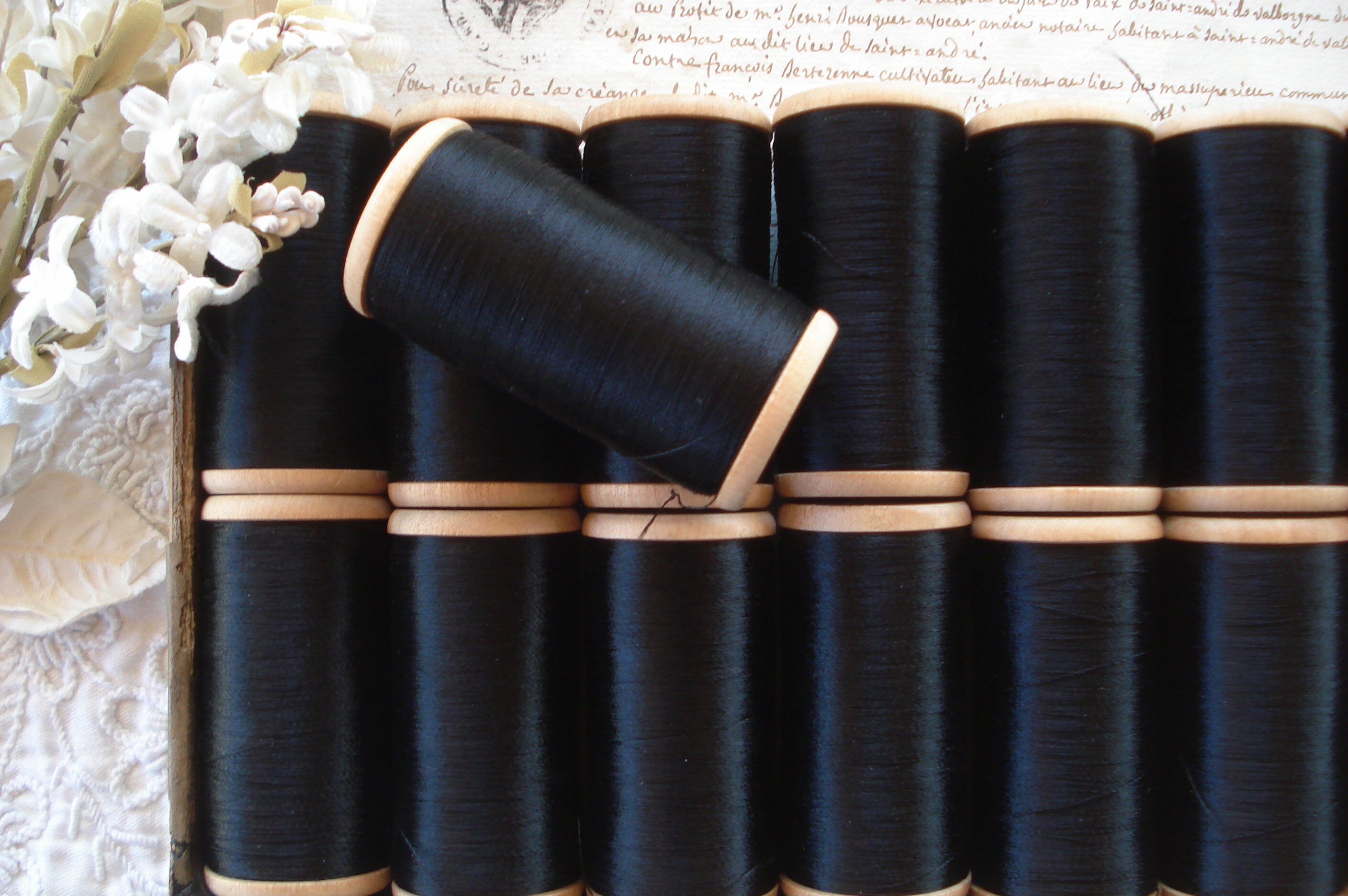 Large Antique French Spool Jet Black Silk Twist Vintage Hand - Etsy