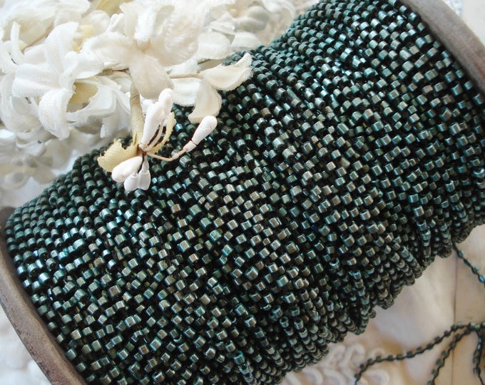 1y Antique Czech Deep Ocean Greenish Blue Glass Seed Bead schlung ...