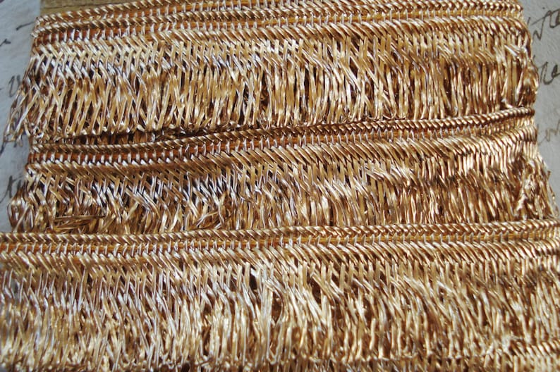 1y Stunning French Vintage 5/8" Gold Metallic Fringe Lace Millinery ...