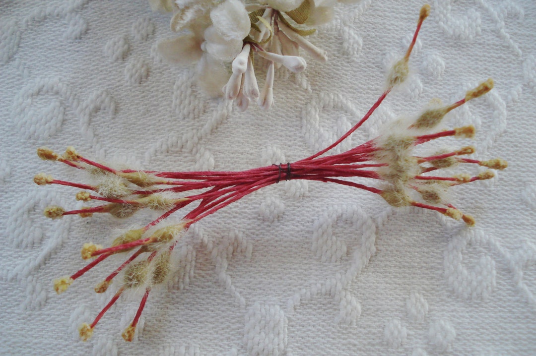 Bundle Rare Antique French Pink Yellow Fuzzy Ivory Pointy Long Double ...