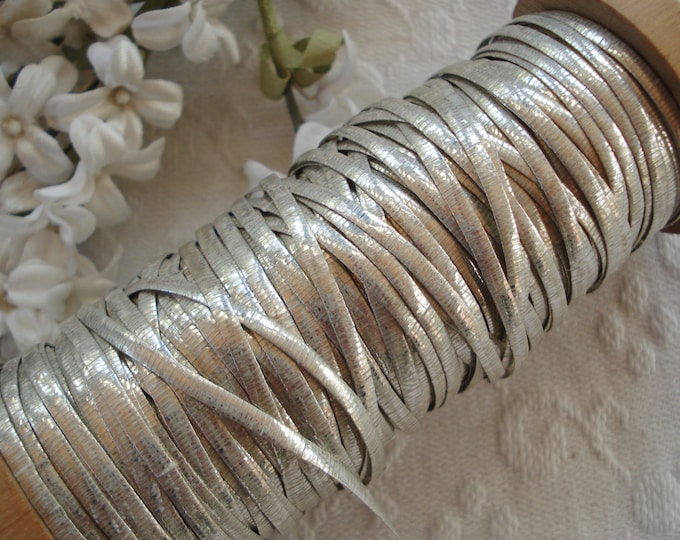 1y 6" Antique Rare French 1/8" Silver Metal Metallic Embroidery Sewing ...