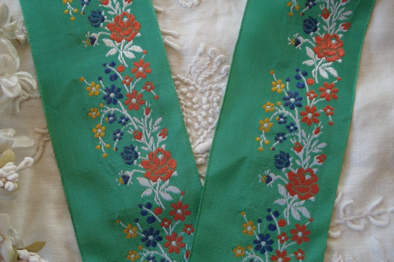 1y Vintage French 2 Green Muted Red Blue Roses Flower - Etsy