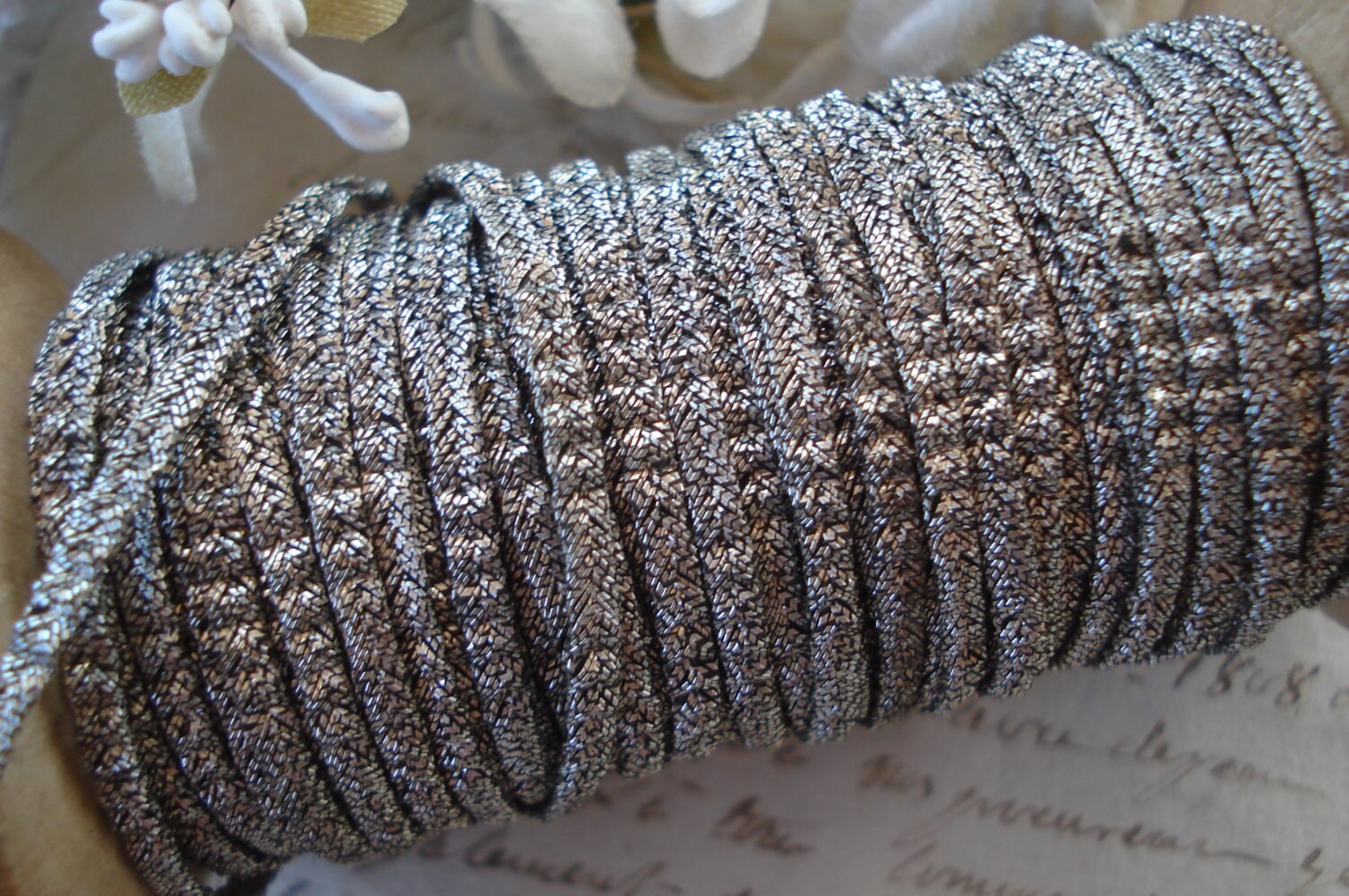 1y Antique French Tiny 1/8 Silver Metal Thread Crimped | Etsy