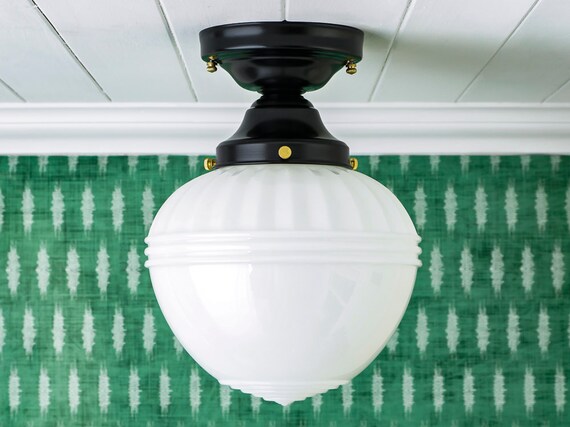 Vintage Industrial Retro Semi Flush Mount Ceiling Light White Porcelain ...