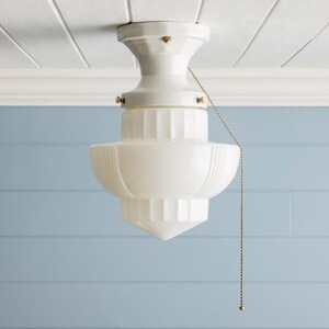 Art Deco Vintage White Porcelain Milk Glass Flush Mount Ceiling Light ...