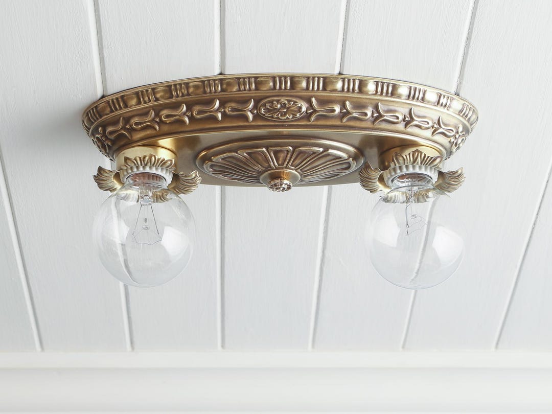Antique Ornate Flush Mount Ceiling Light Fixture 2-bulb Vintage ...