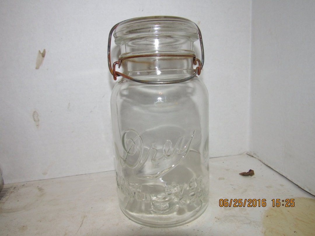 1920's Drey Ever Seal Clear Quart 7 3/4 Inches Tall Fruit Canning Jar ...