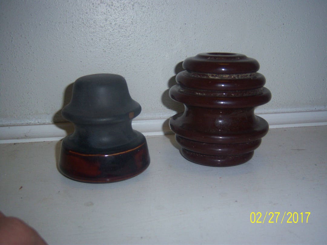 Lot of 2 Porcelain Cable Telephone Pole Insulators 3 3/4 to 4 1/4 ...
