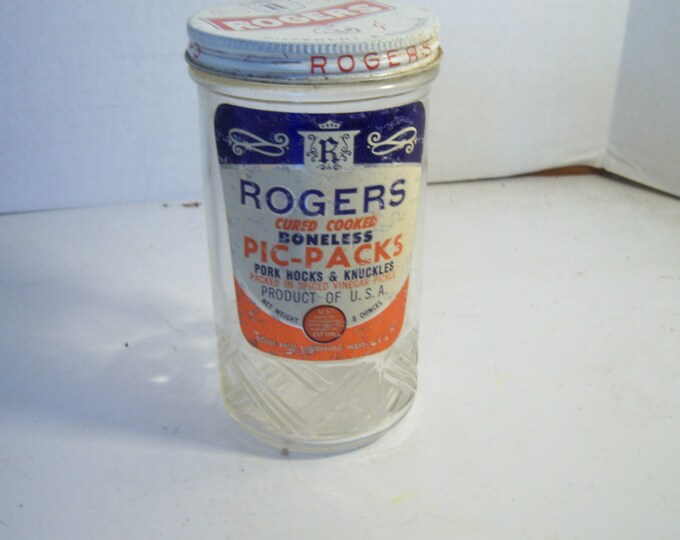 1960's Roger's Pork Hock and Knuckles Lunenburg Mass 5 1/8" Tall Jar or ...
