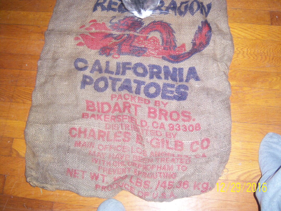 1960's California Potatoes Dragon Bidart Bros Bakersfield Calif Burlap ...
