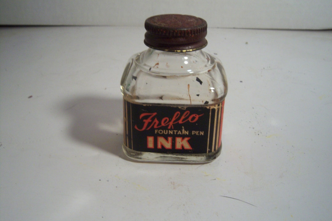1940's Freflo Fountain Pen Ink Terre Haute IND 2 1/4 Clear Ink Desk ...
