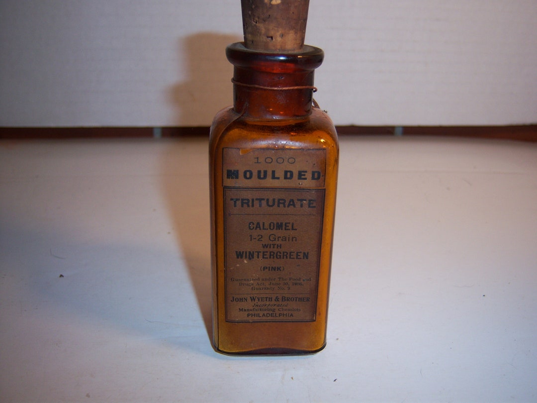 BW - 1890's Wyeth & Bro Phila, Pa Calomel Wintergreen Amber 4 3/4" Tall ...