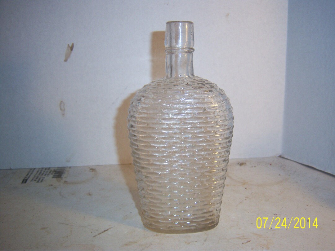 1890's Basket Weave Flask 7 3/4 Inch Tall Light Amethyst Clear Pint ...