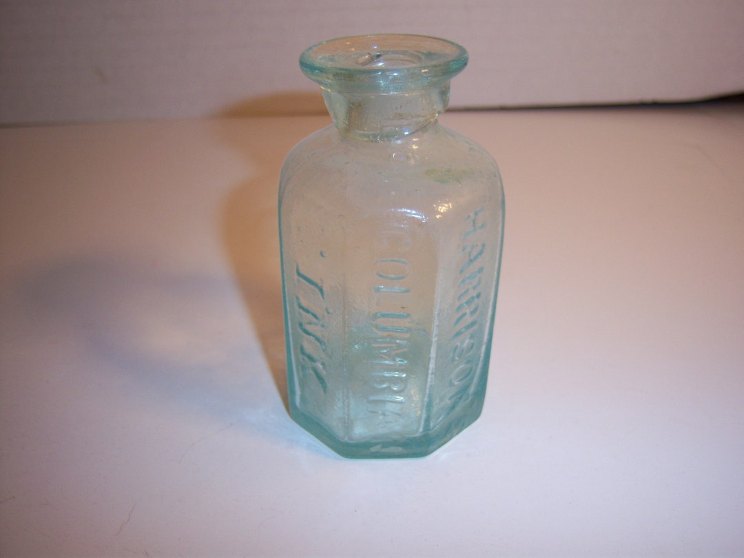 1840-50's Harrison's Columbian Ink 3 5/8 Inch Tall Open Pontiled AQUA ...