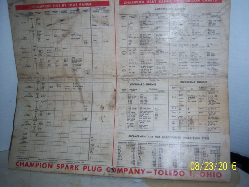 1960 Champion Spark Plug Size Chart Cars Trucks Buses Lawn - Etsy