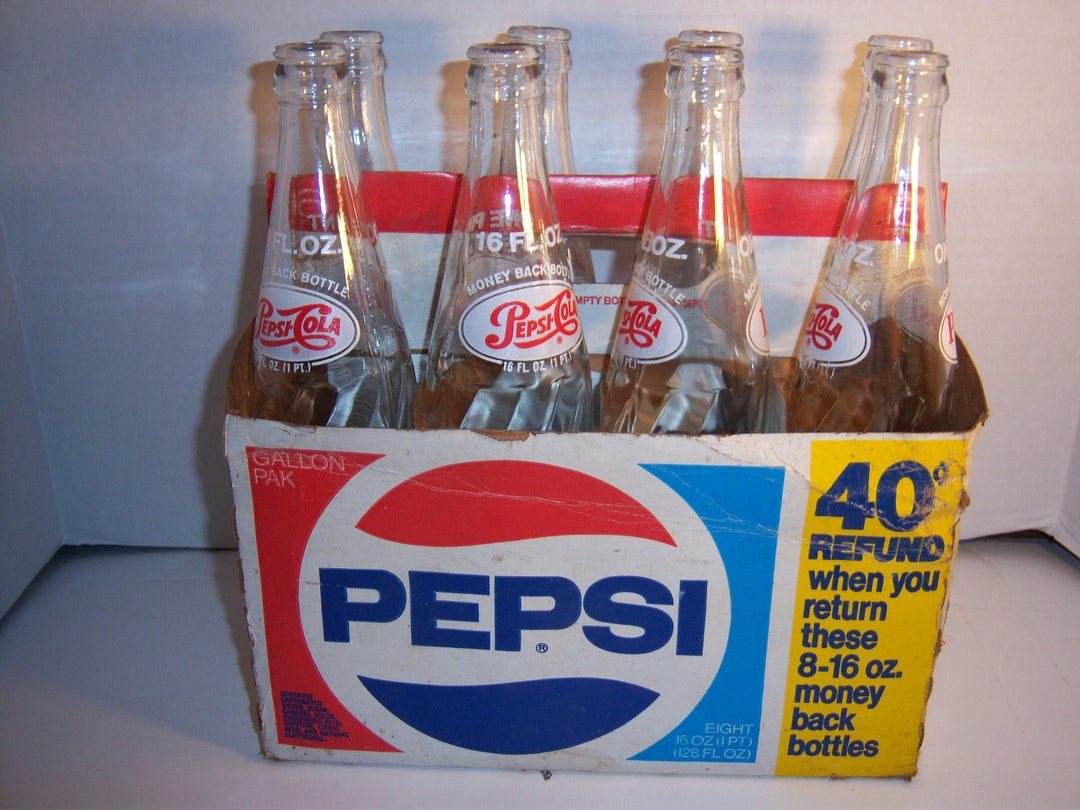 JS - 1970's Pepsi Cola 16 Oz Clear Acl Painted Label Soda Bottles 8 ...