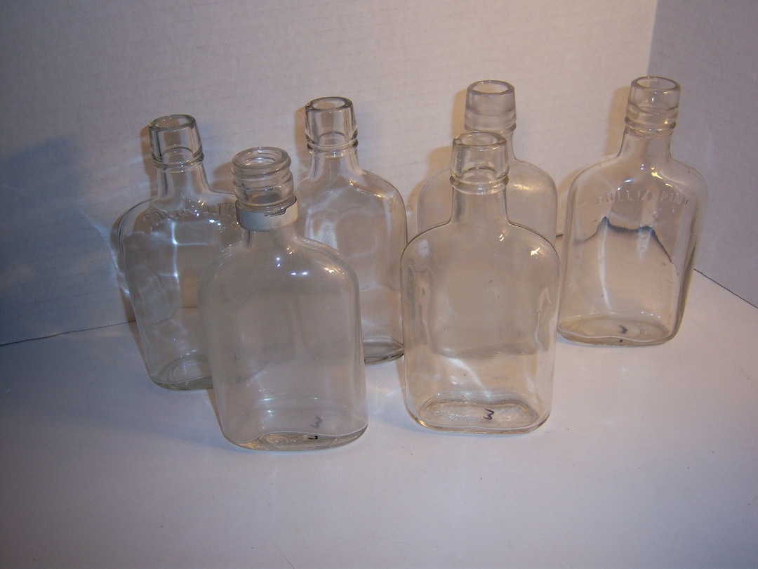 PA1 - 1910-40's Lot of 6 Clear Half Pint Whiskey Liquor Flasks Bottles ...