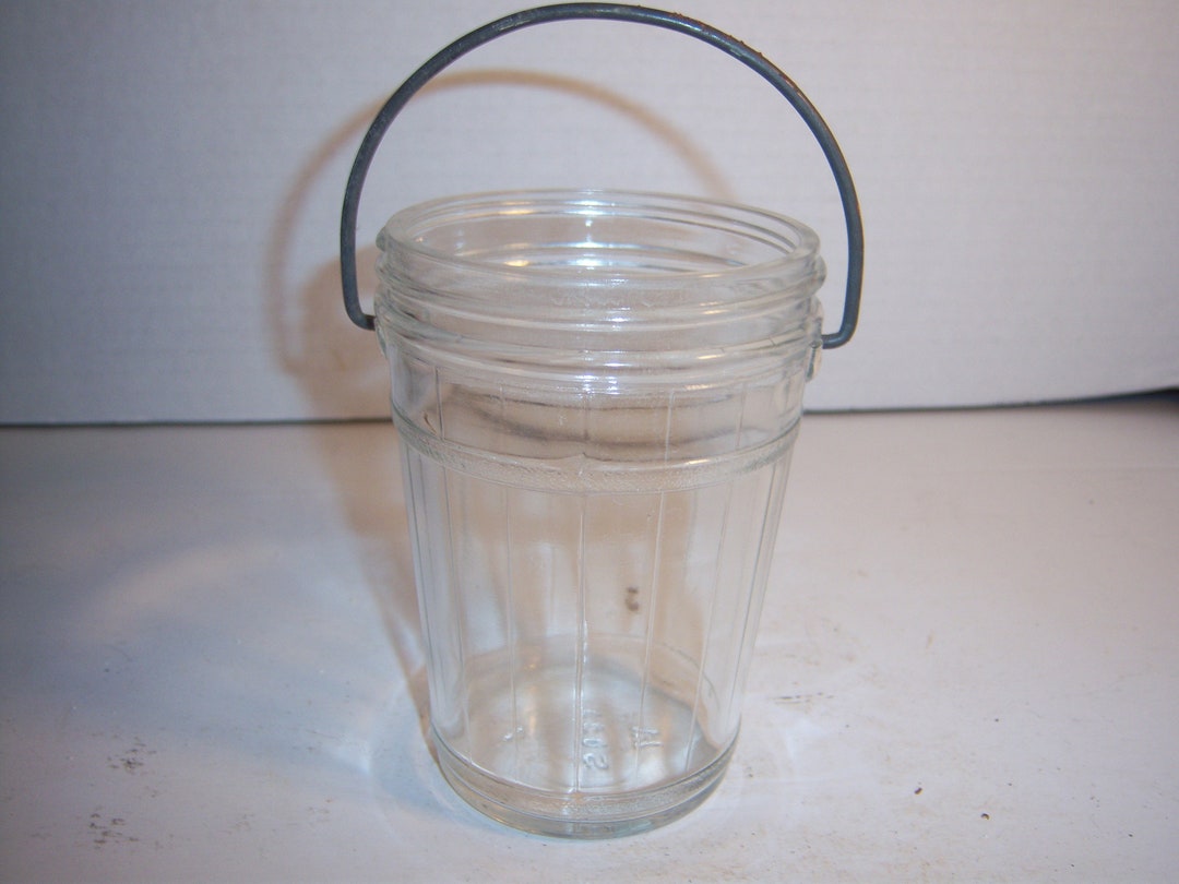 PA4 - 1940's 4 7/8 Inch CLEAR Figural Barrel Mustard Condiment Jar ...