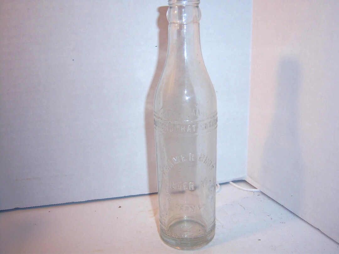 PA2 - 1930's Kramer Bros Ginger Ale Mt Carmel, PA Clear Soda Bottle 8 3 ...
