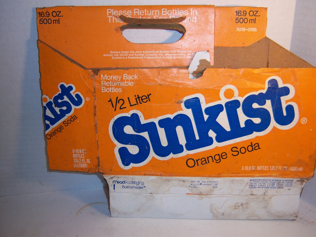 JS - 1970-80's Sunkist Orange Soda Eight - 16.9 Oz 1/2 Liter Cardboard ...