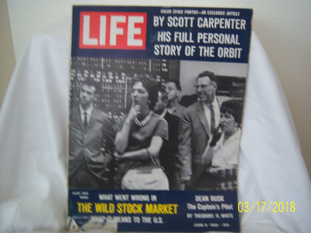 June 8, 1962 Life Magazine Wild Stock Market Scott Carpenter Article - Etsy