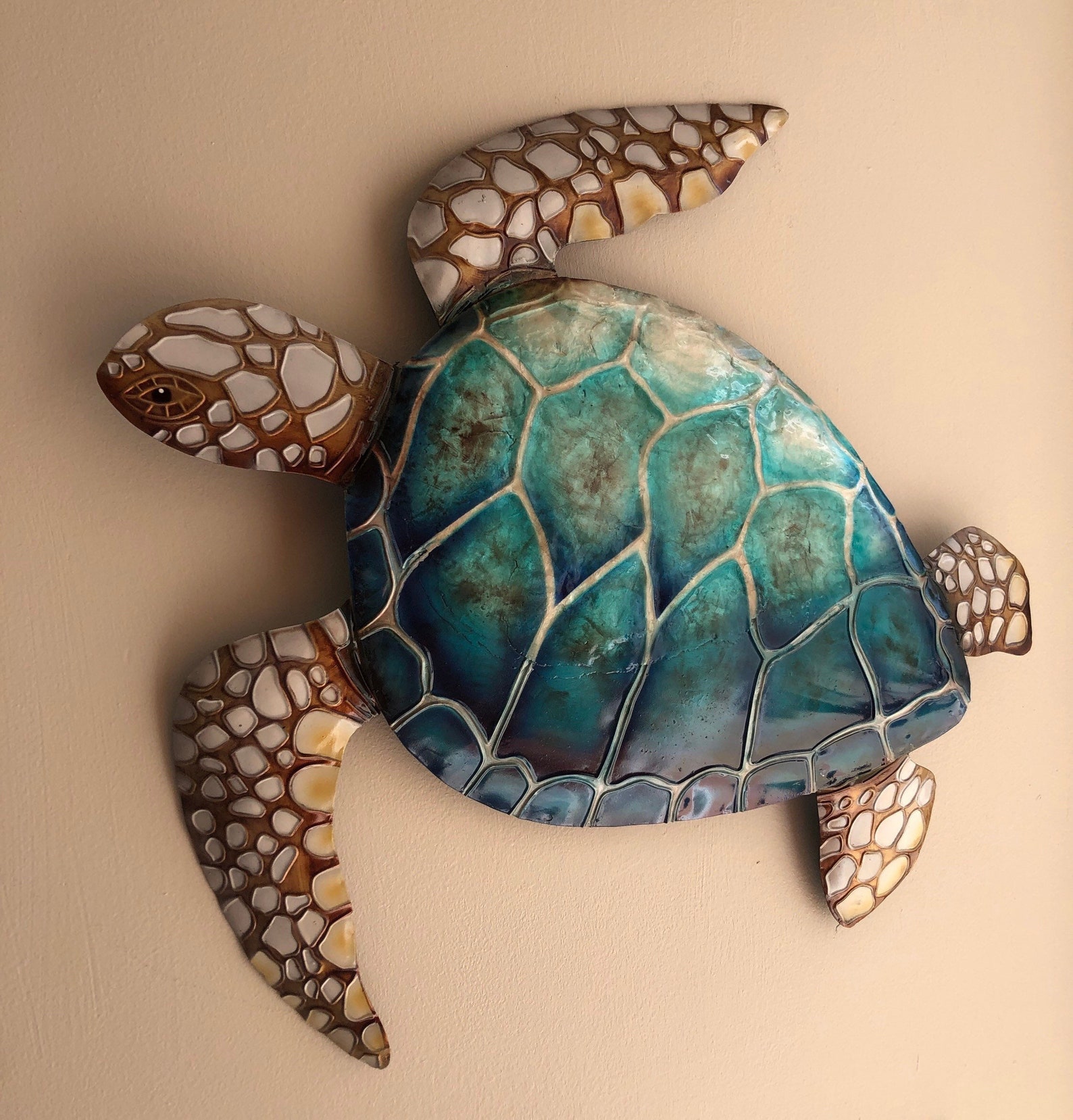 Blue Metal Sea Turtle Large - Etsy