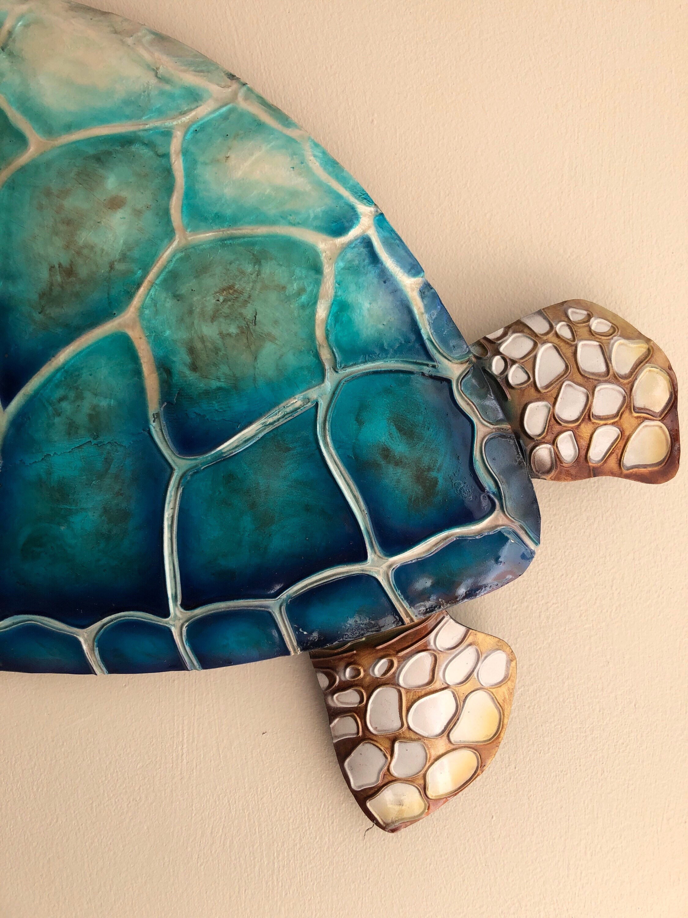 Blue Metal Sea Turtle Large | Etsy
