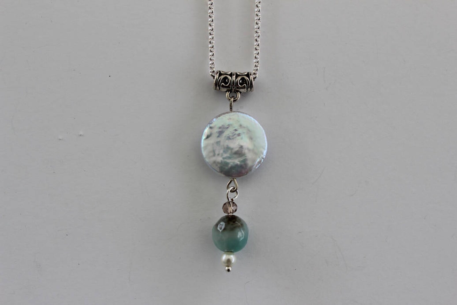 Coin Pearl Flower Amazonite Pendant Necklace | Etsy