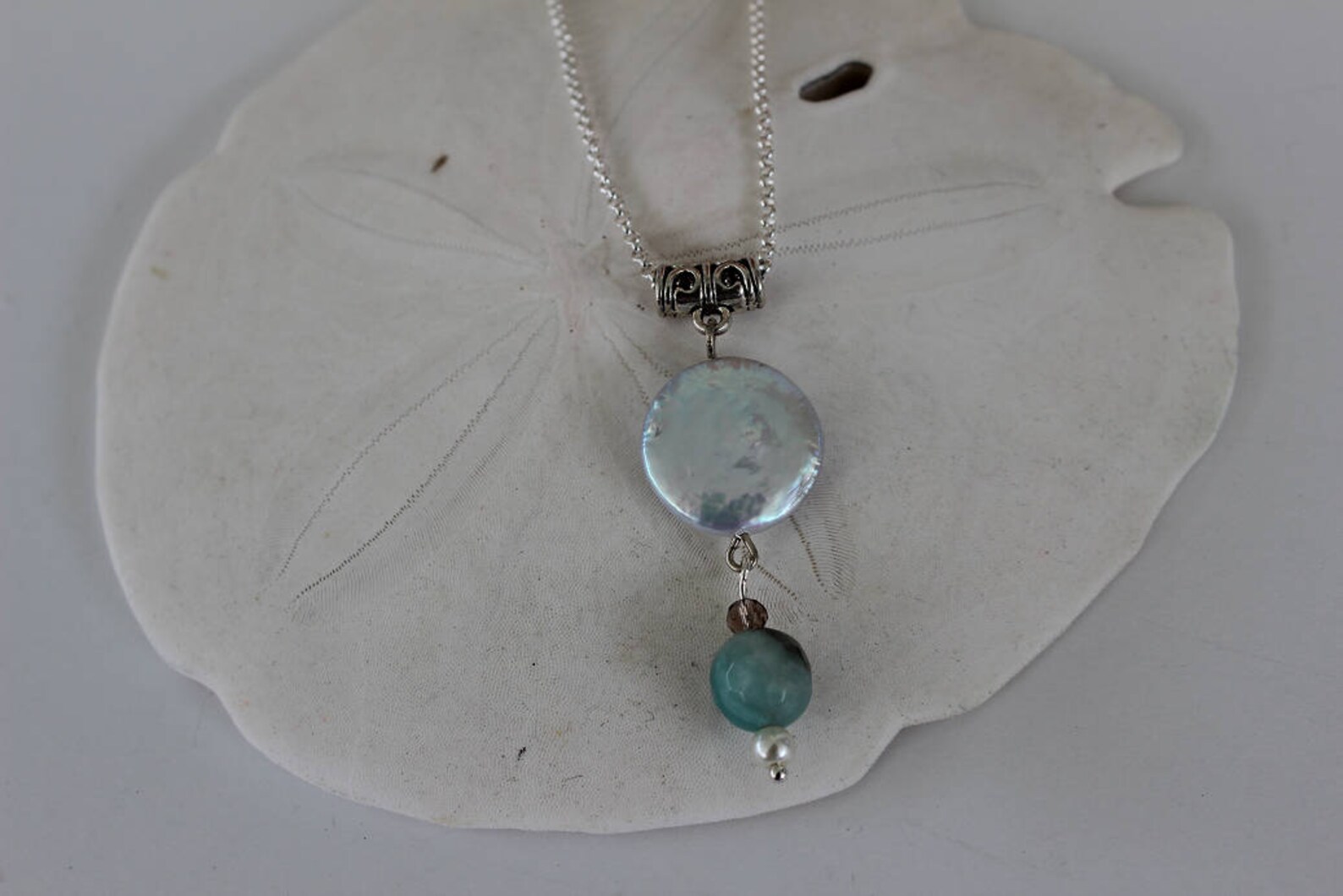 Coin Pearl Flower Amazonite Pendant Necklace | Etsy