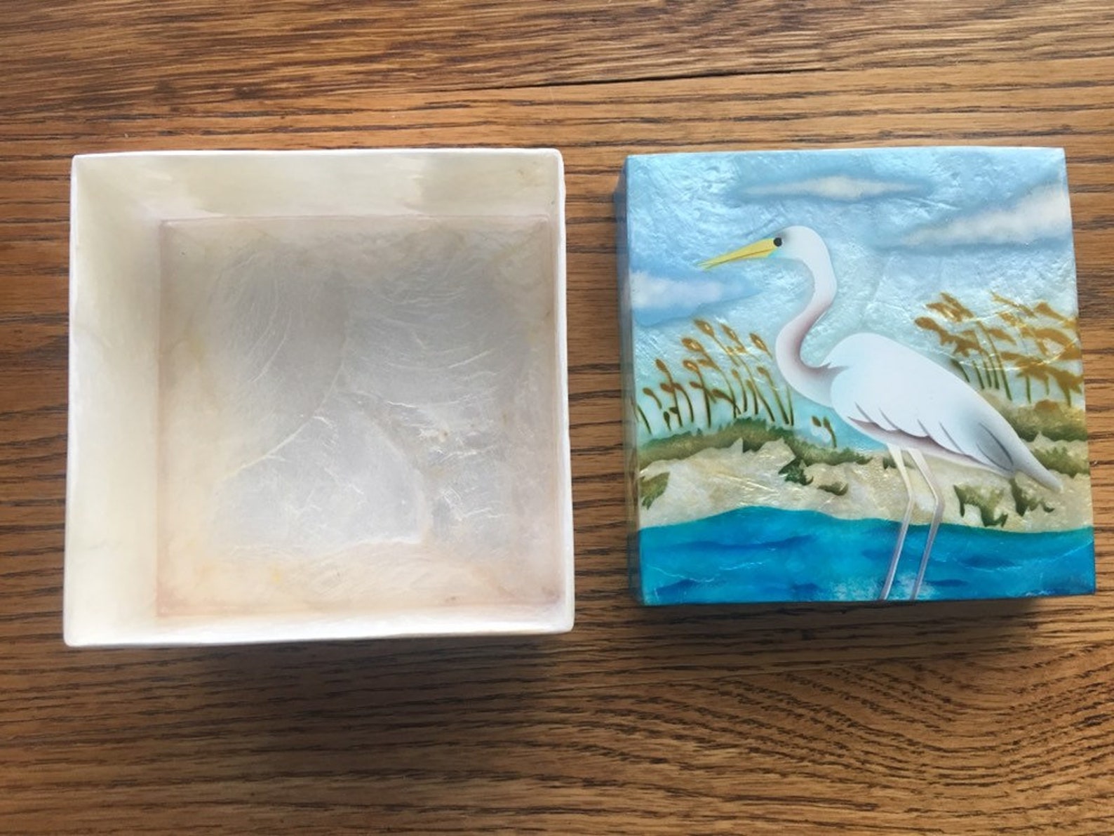 Large Egret Painted Capiz Box | Etsy