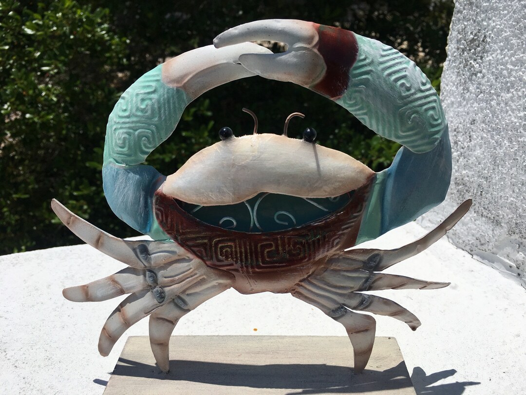 Blue Metal Crab Statue - Etsy