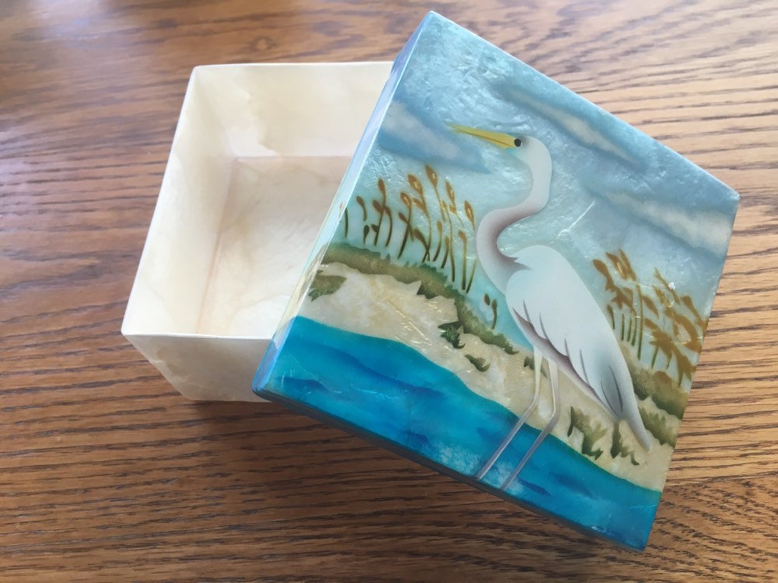 Large Egret Painted Capiz Box | Etsy