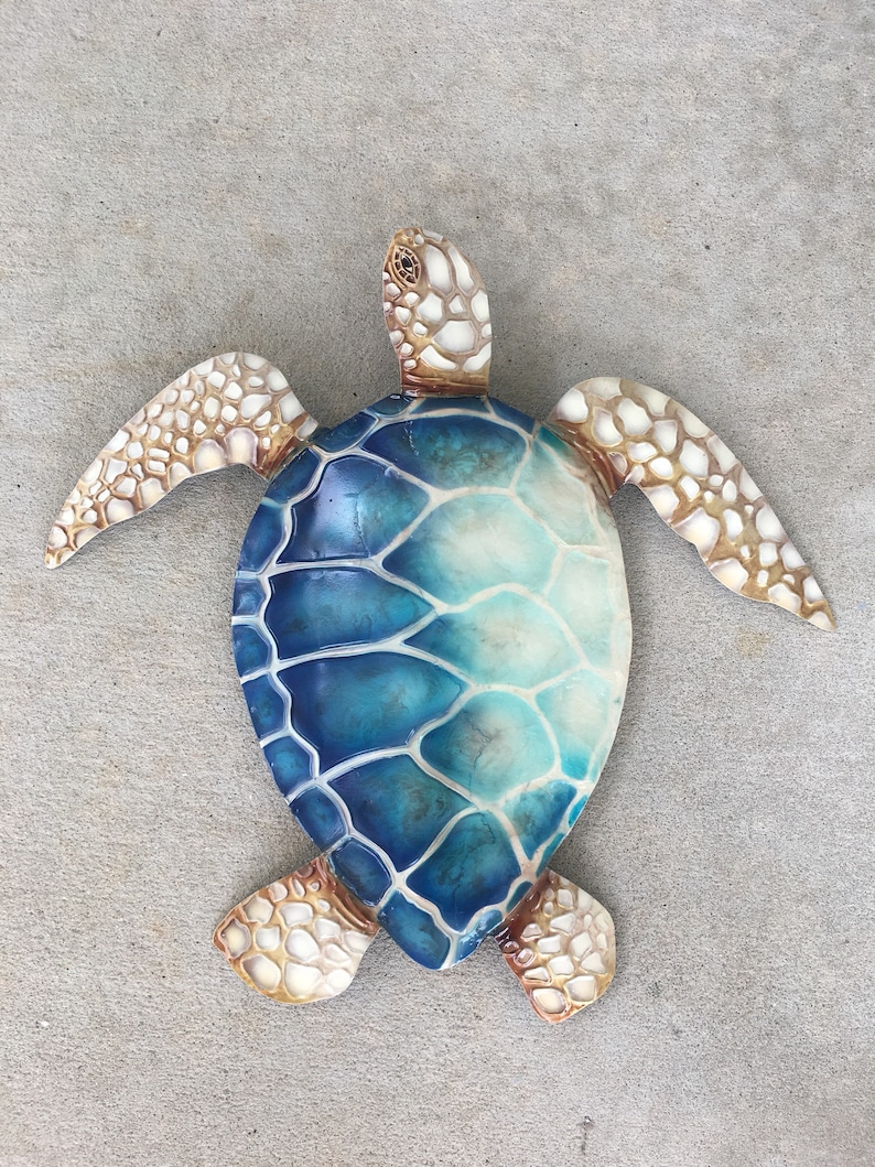 Blue Metal Sea Turtle Large | Etsy