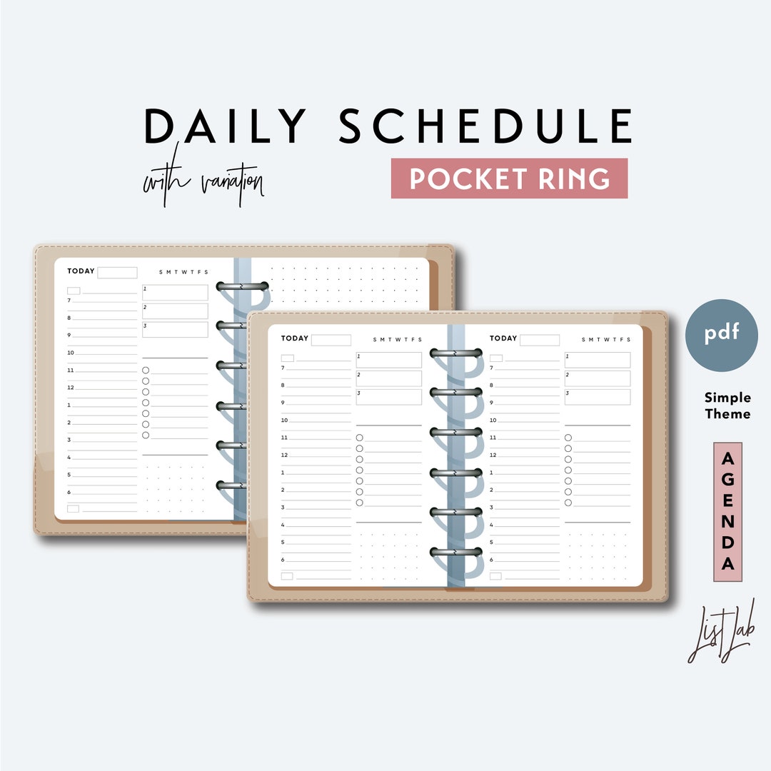 Pocket Ring DAILY SCHEDULE With Variation | Printable Minimalist Ring ...