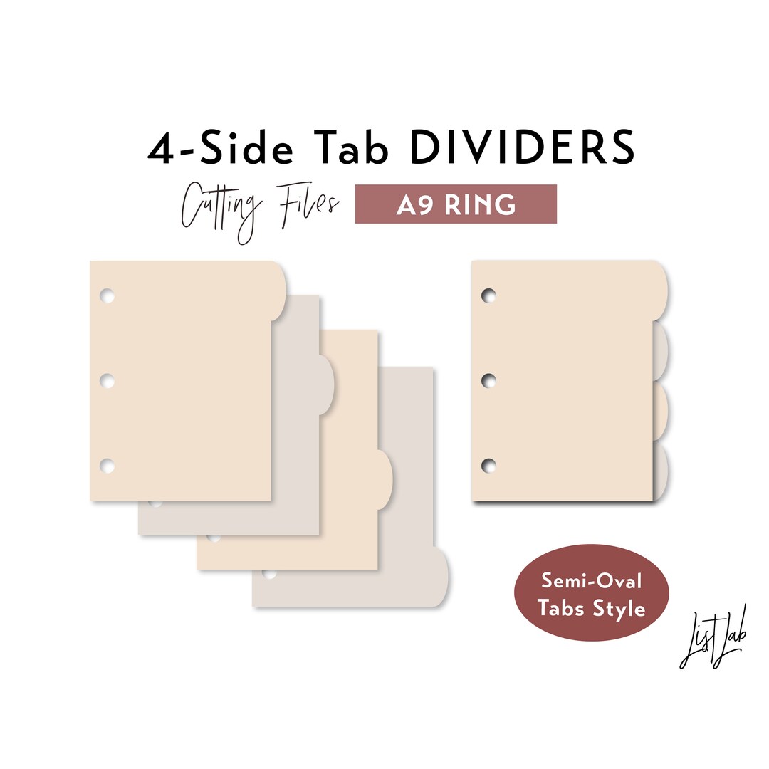 A9 Ring 4-side SEMI-OVAL Tab Dividers | Ring Planner Die Cutting Files ...