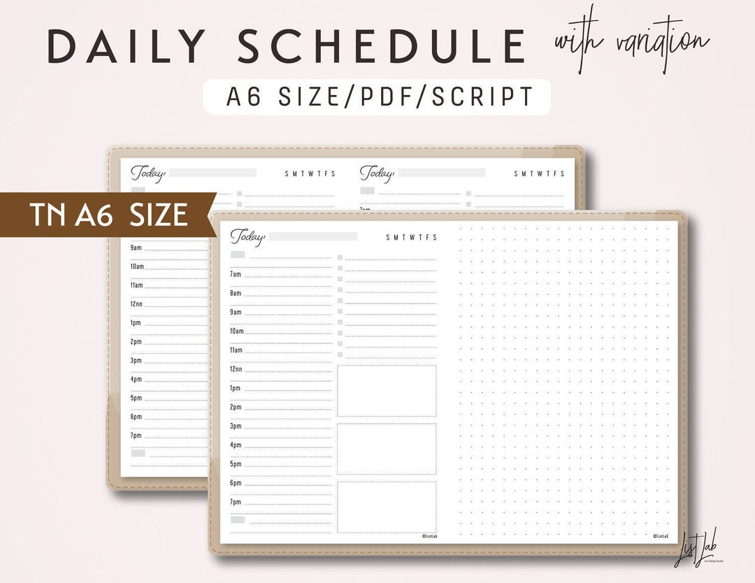 A6 TN Daily Schedule With Variation - Printable Traveler's Notebook ...