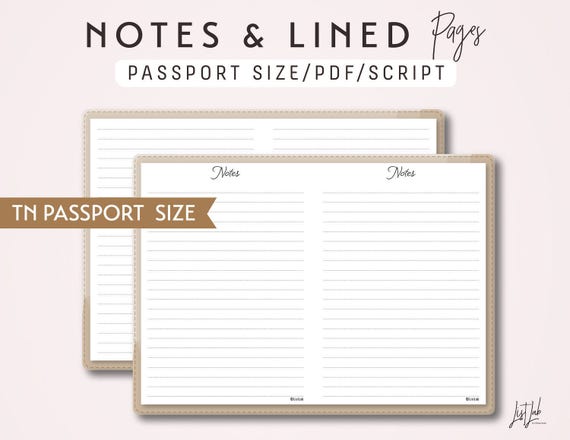 Passport Size TN Notes and Lined Pages Printable - Etsy