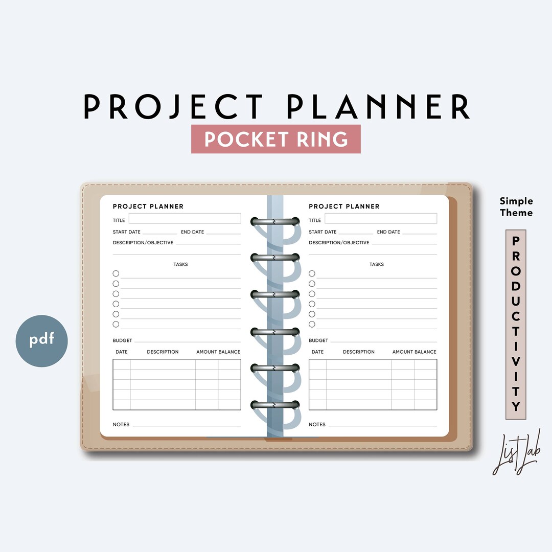 Pocket Ring PROJECT PLANNER | Printable Minimalist Ring Planner Insert ...