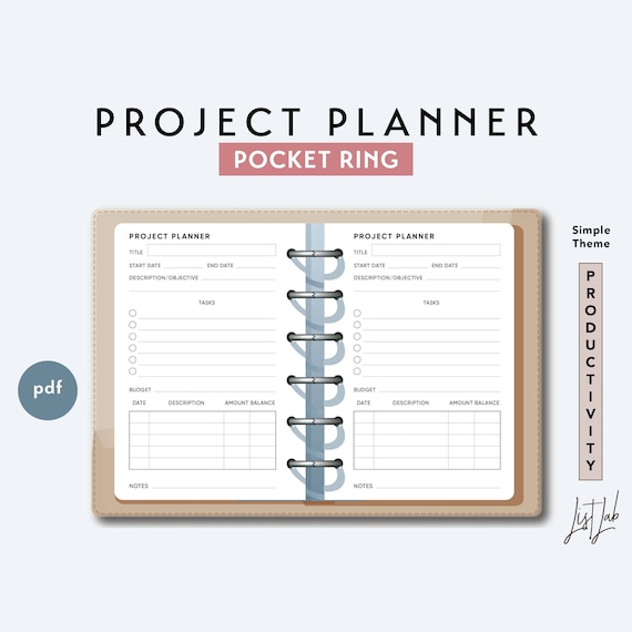 Pocket Ring PROJECT PLANNER Printable Ring Planner Insert - Etsy