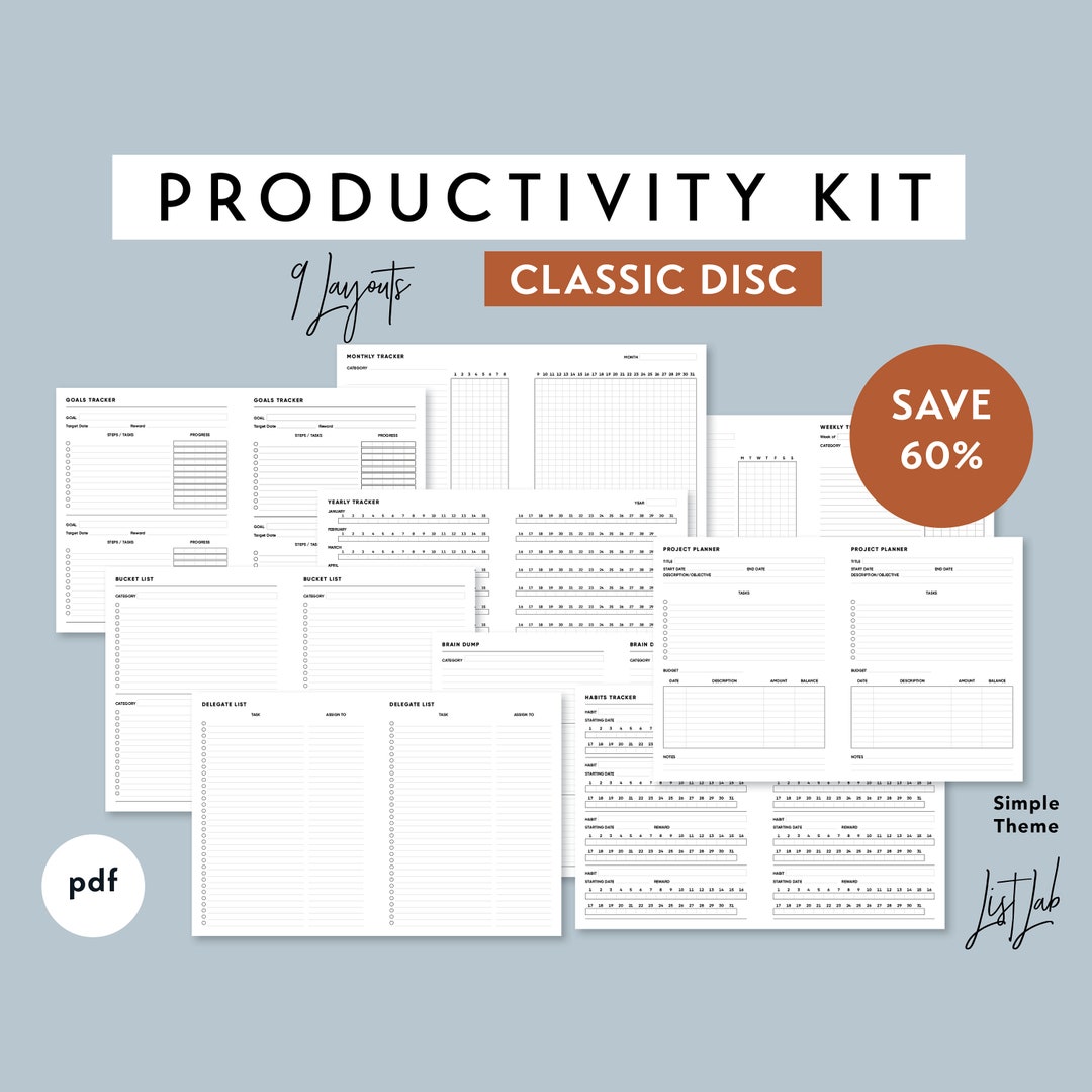 Classic Discbound PRODUCTIVITY KIT | Printable Discbound Planner ...