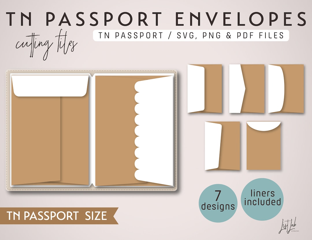 TN Passport ENVELOPES - SVG Die Cutting Files (7 Designs) for Traveler ...