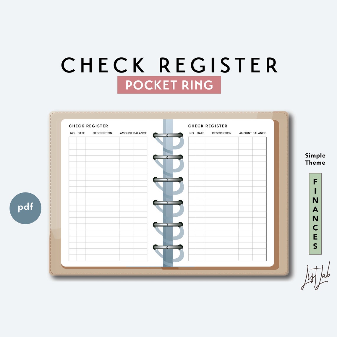 Pocket Ring CHECK REGISTER Printable Minimalist Ring Planner - Etsy