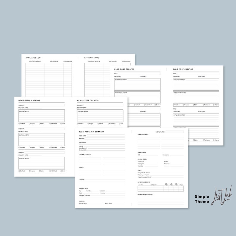 A5 Half letter Size BLOG KIT For Ring Planner Printable Pdf Etsy