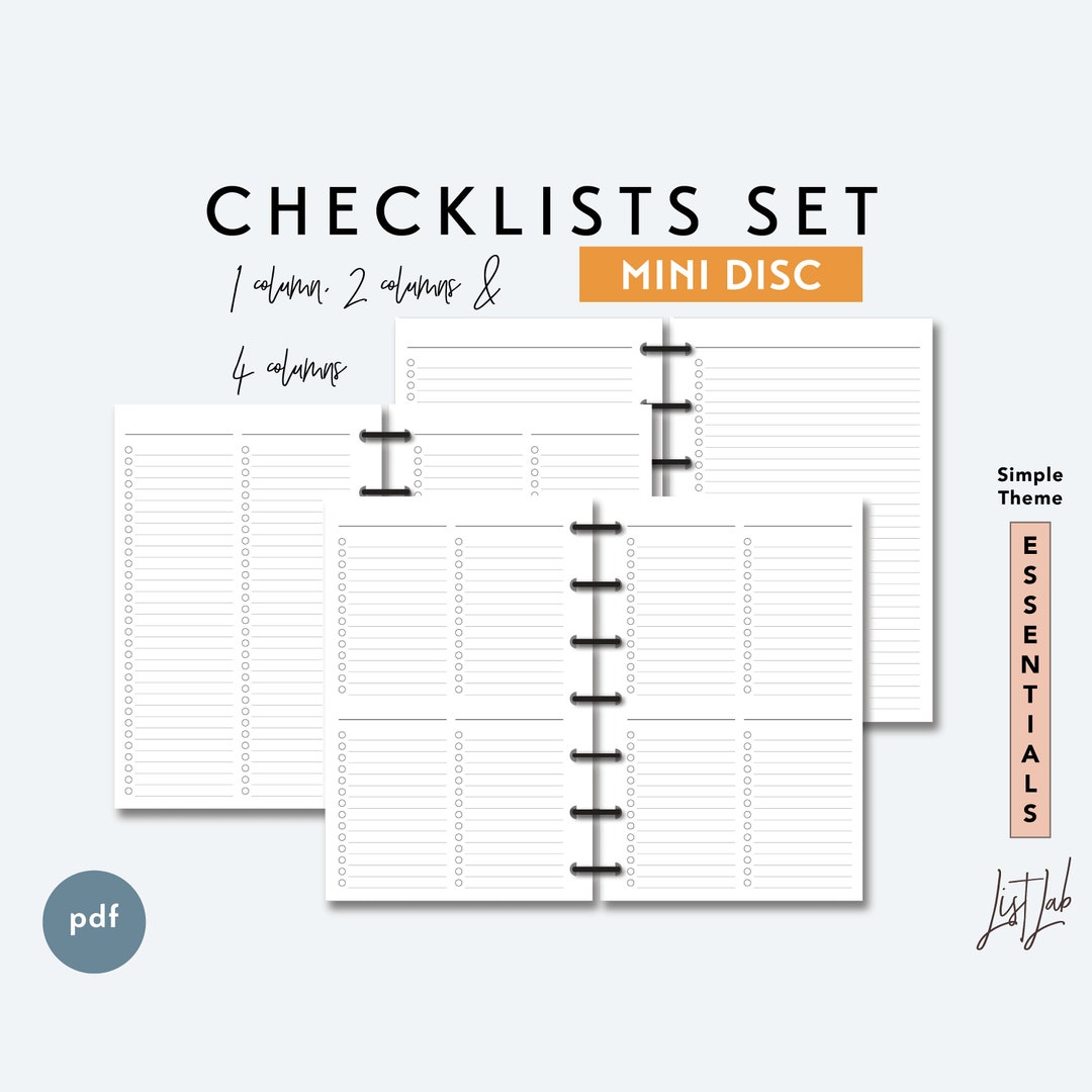 MINI Disc Checklists Set - | Printable Minimalist Discbound Planner ...