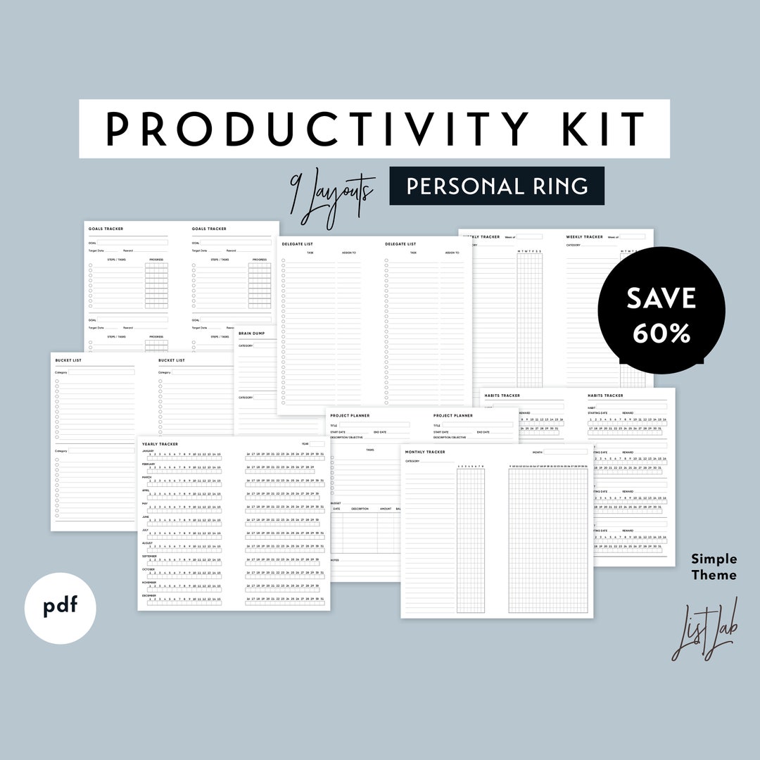 Personal Ring PRODUCTIVITY KIT | Printable Minimalist Ring Planner ...