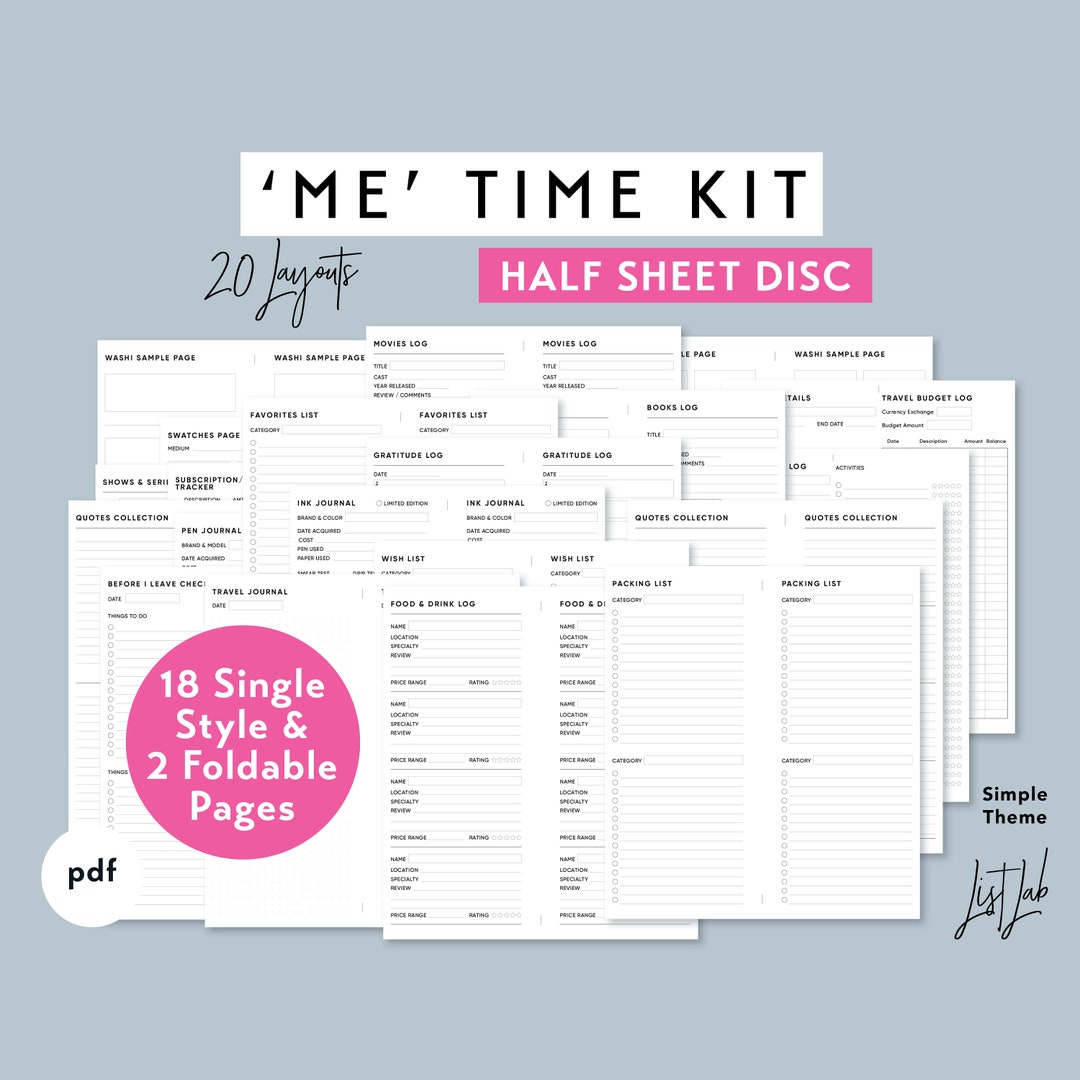 Half-sheet / Skinny Classic ME TIME KIT | Printable Minimalist ...